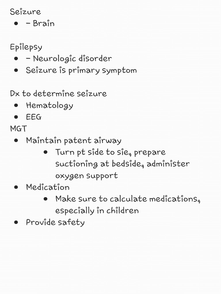 Seizure & Epilepsy (Nursing) | PDF
