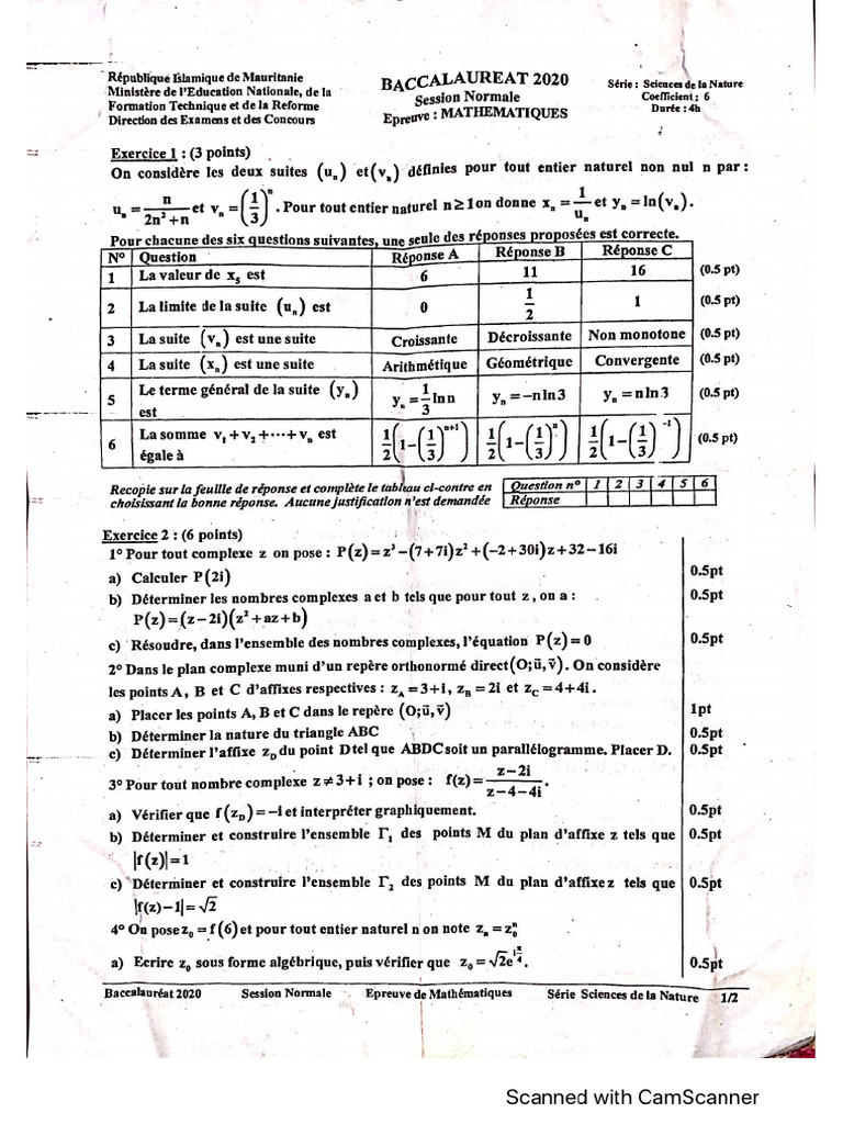 Bac D Math 2020 | PDF