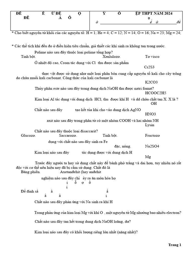 De Thi Thu TN THPT 2024 Hoa Phat Trien Tu de Minh Hoa de 15 . | PDF