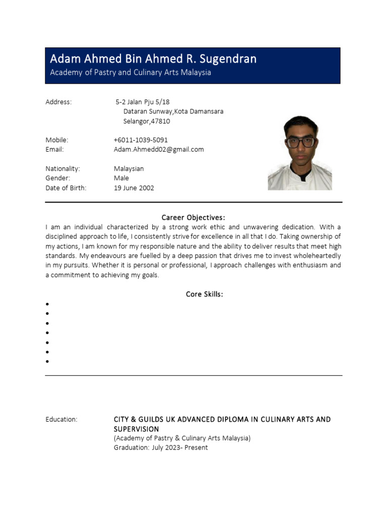 Adam resume | PDF | Cuisine | Italian Cuisine