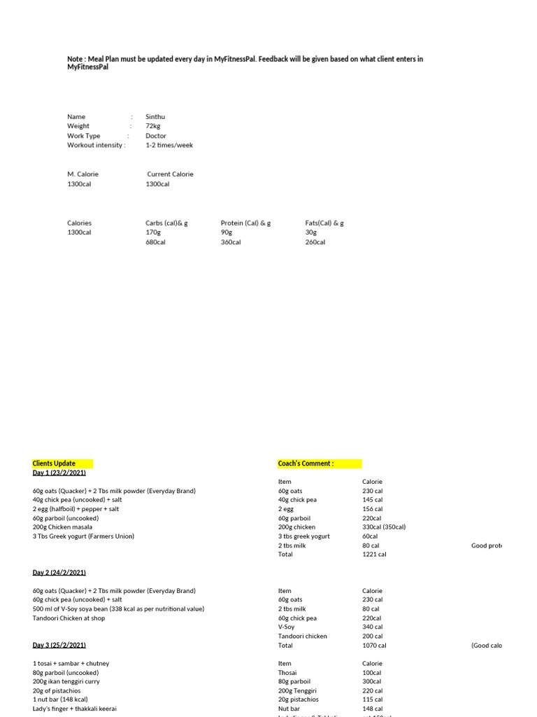 Meal Plan Guideline and Sample Meal Plan | PDF | Pasta | Calorie