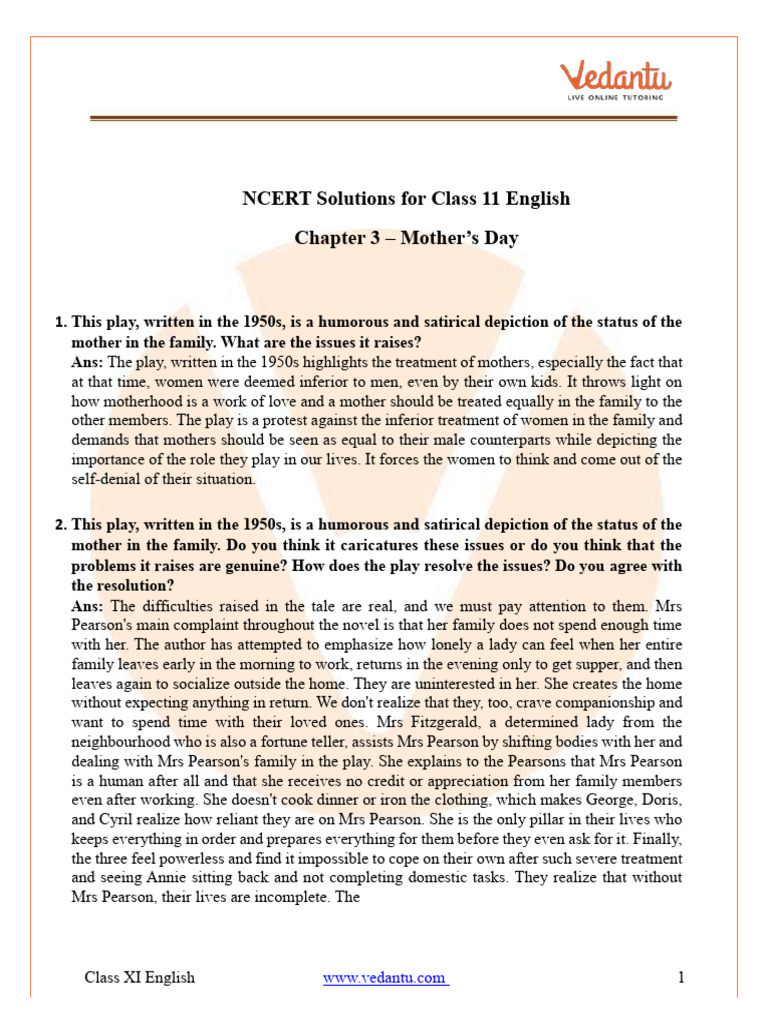 Class 11 English: Mother's Day Q&A | PDF | Social Science | General Fiction