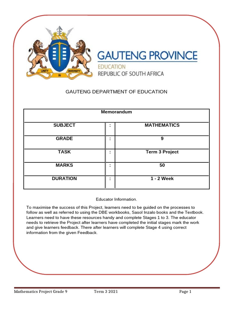 Grade 9 Term 3 Mathematics Project | PDF | Cartesian Coordinate System ...