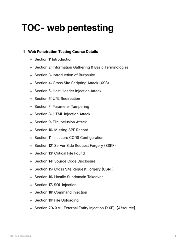 TOC - Web Pentesting | PDF