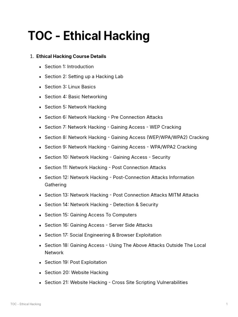 TOC - Ethical Hacking | PDF