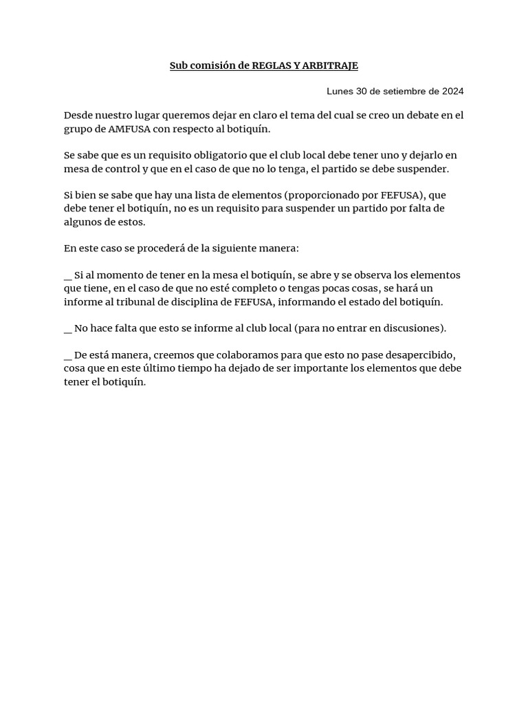 Reglas sobre el Botiquín en FEFUSA | PDF