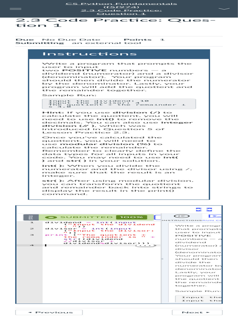 2.3 Code Practice Question 1 | PDF | Division (Mathematics) | Computing