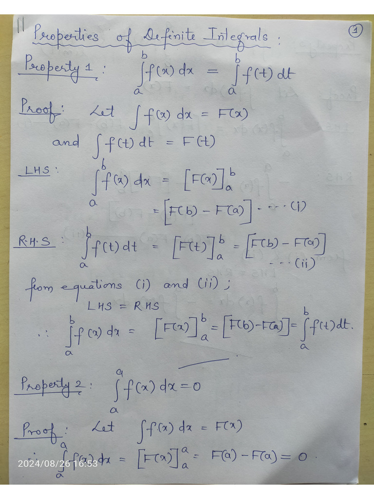 Properties of Definite Integrals | PDF