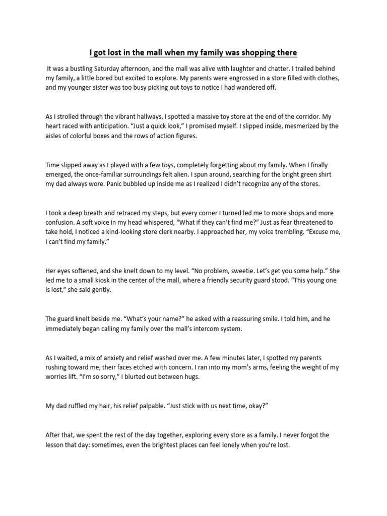 I Got Lost in The Mall When My Family Was Shopping There | PDF