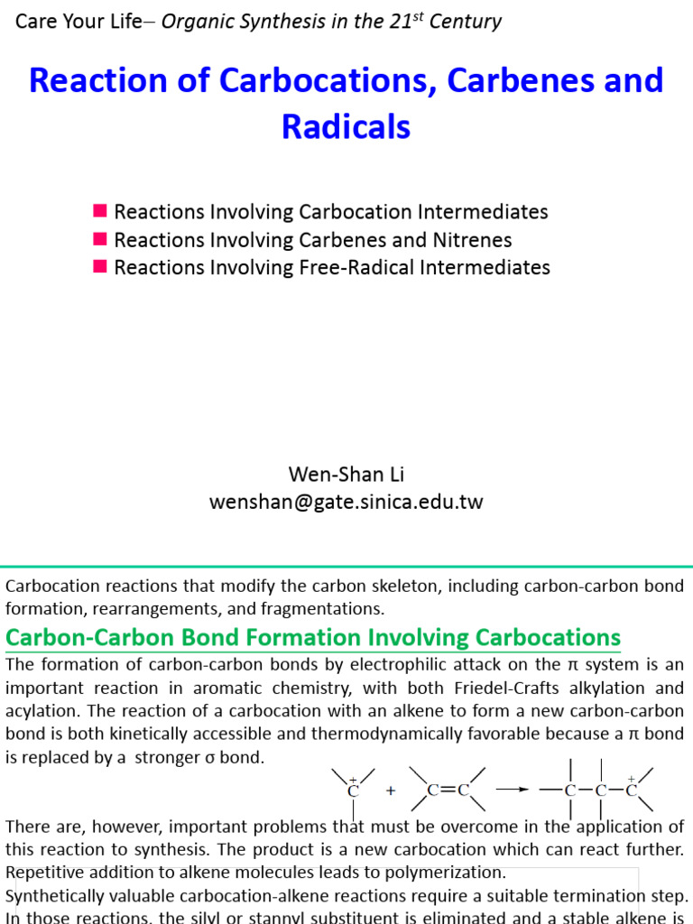 Carbocation, Carbene, and Radical Reactions | PDF | Chemical Reactions ...