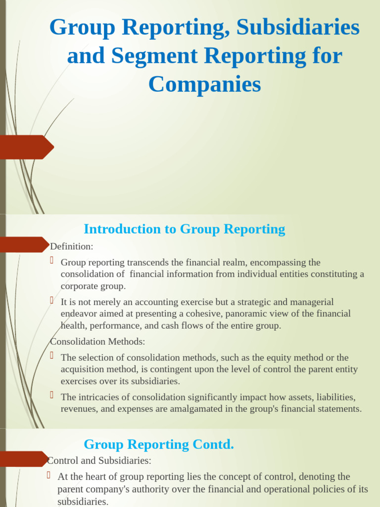 Lesson 8 - Group Reporting, Subsidiaries and Segment Reporting For ...
