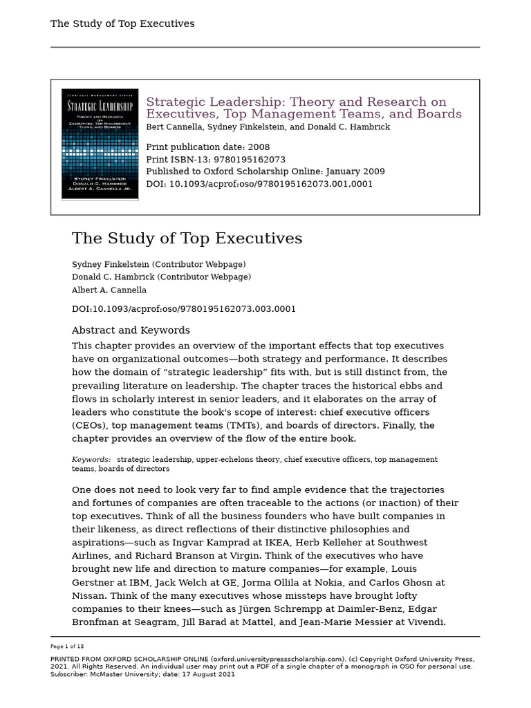 Strategic Leadership - Chapter-1 | PDF | Leadership | Strategic Leadership