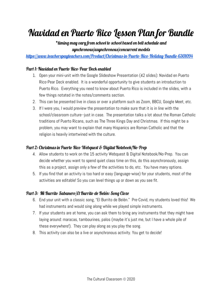 Lesson Plan For Navidad en Puerto Rico | PDF | Foreign Language Studies