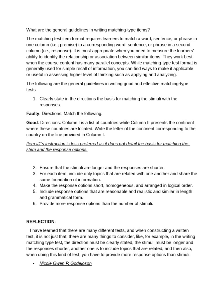 Writing Matching Type Items | PDF