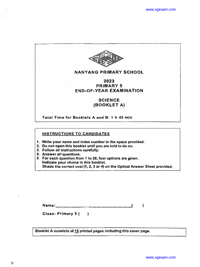 2023 P5 Science EOY Nanyang MCQ | PDF