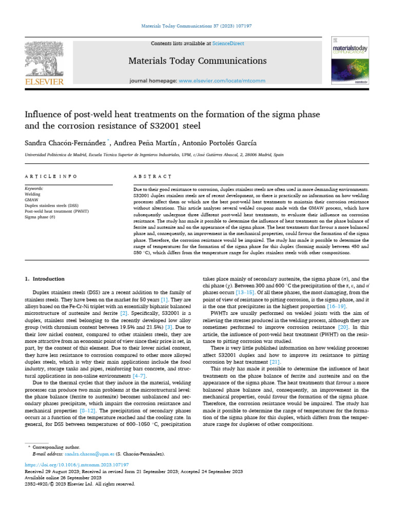 Influence of Post-Weld Heat Treatments On The Formation of The Sigma ...