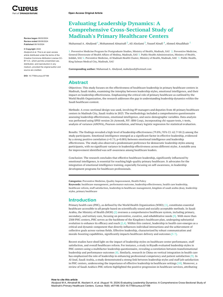 2024 Muhannad A Abuljood - Evaluating Leadership Dynamics A Comprehensive Cro (Retrieved - 2024 ...