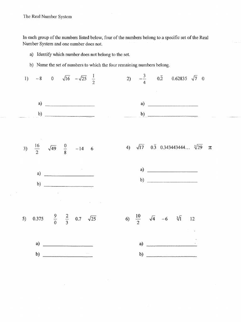 Algebra - Worksheet - Real Numbers Review With Answers | PDF