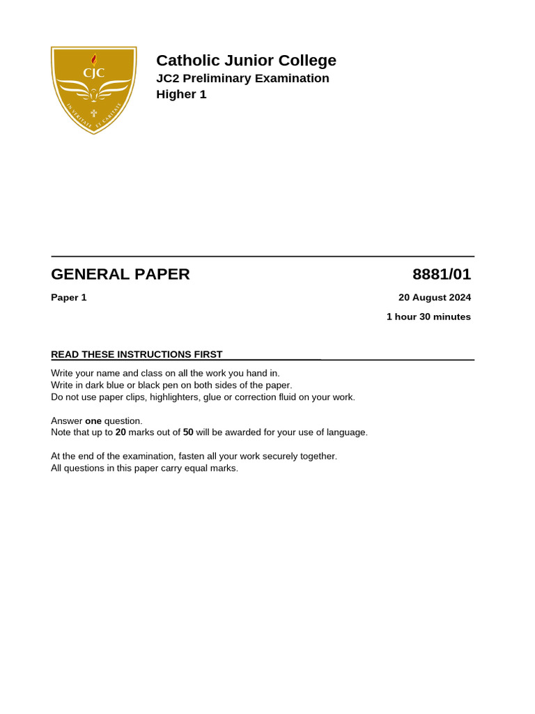 CJC 2024 GP Prelim Paper 1 - Question Paper | PDF