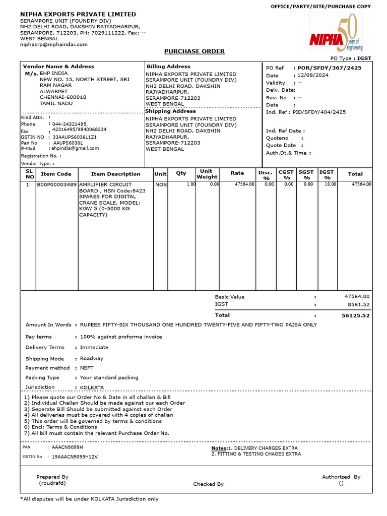 PO no. 367 (EHP India) | PDF