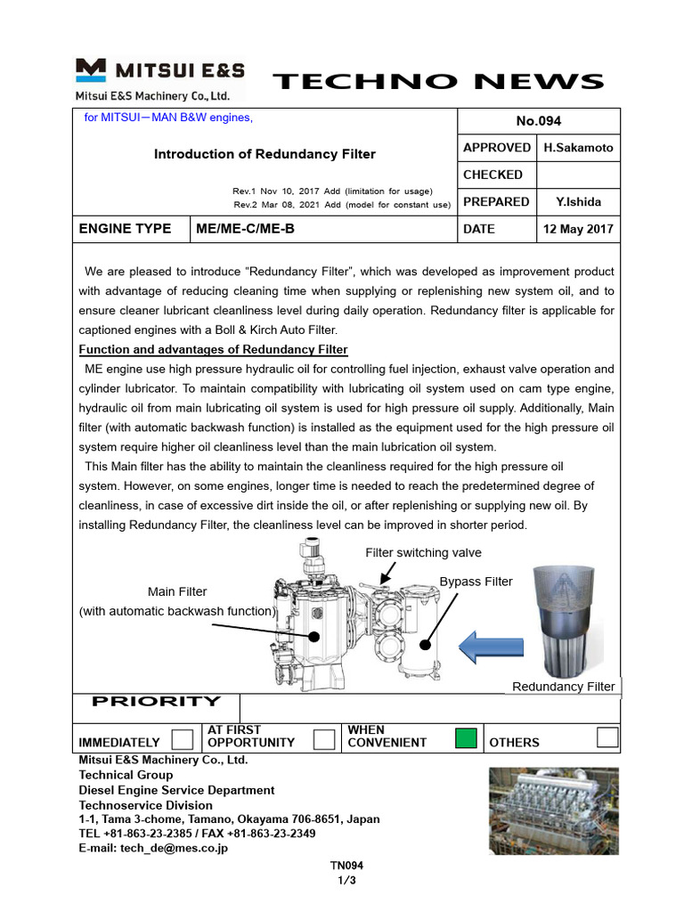(ME) TN094 Introduction of Redundancy Filter | PDF | Valve | Engines