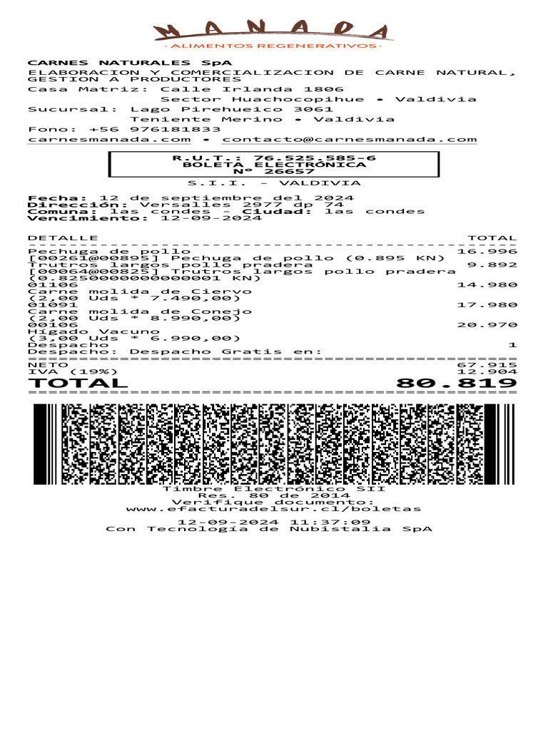 Boleta Electrónica de Compra de Carnes | PDF
