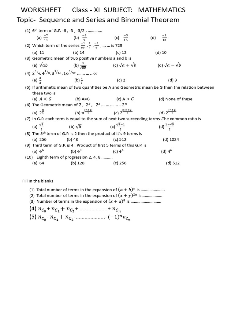 Binomial and Sequence and Series | PDF | Mean | Mathematics