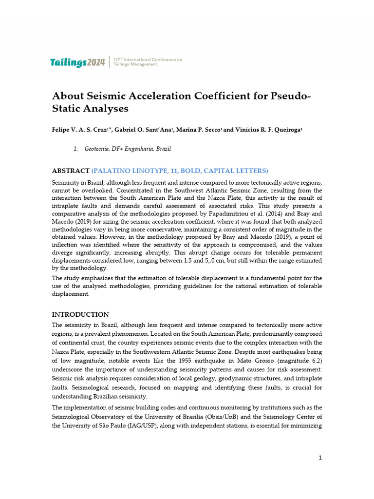 About Seismic Acceleration Coefficient For Pseudo-Static Analyses ...
