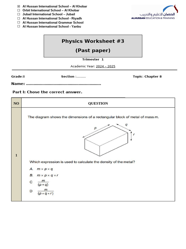 Density_Worksheet | PDF | Physics | Physical Sciences
