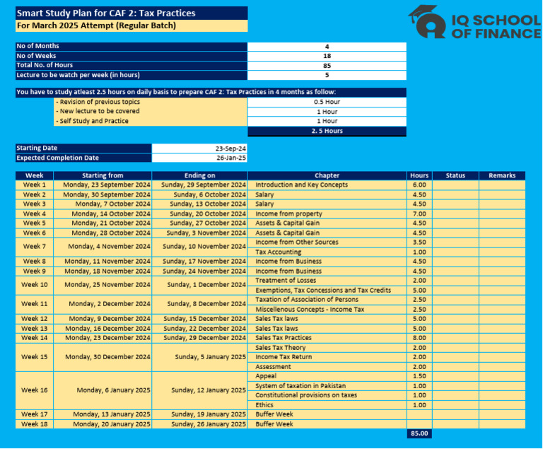 Smart Study Plan For CAF 2 - Tax Practices (Spring 2025) | PDF | Taxes ...