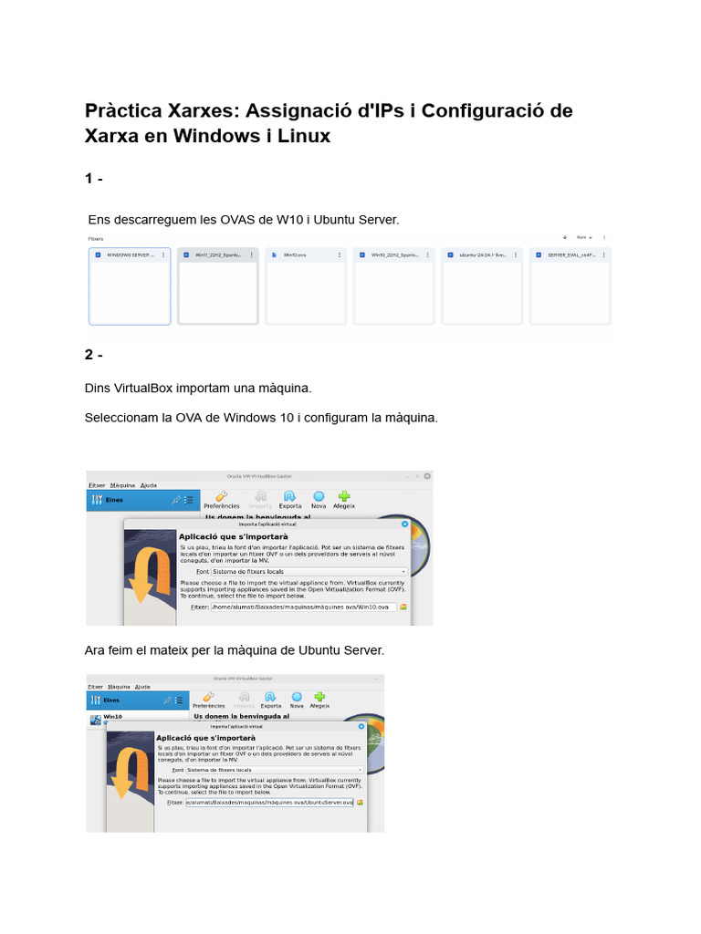 Pràctica Xarxes - Assignació d'IPs I Configuració de Xarxa en Windows I Linux Marc Vives | PDF