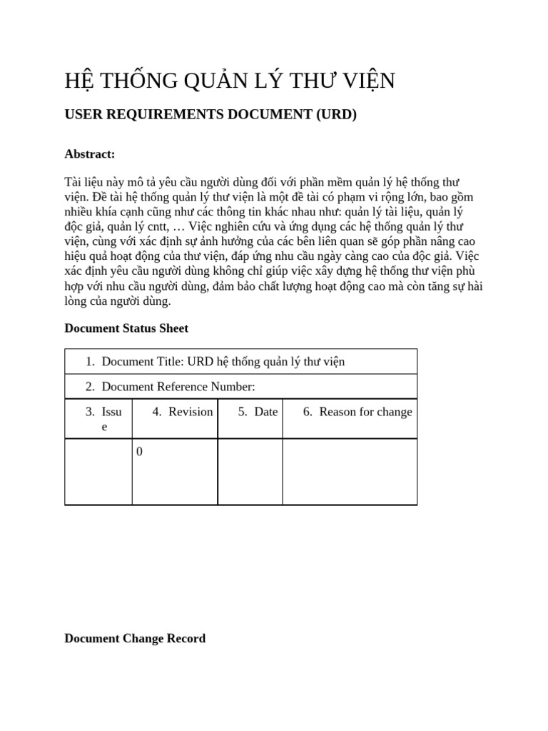 URD hệ thống quản lý thư viện - Hoàng Giang | PDF