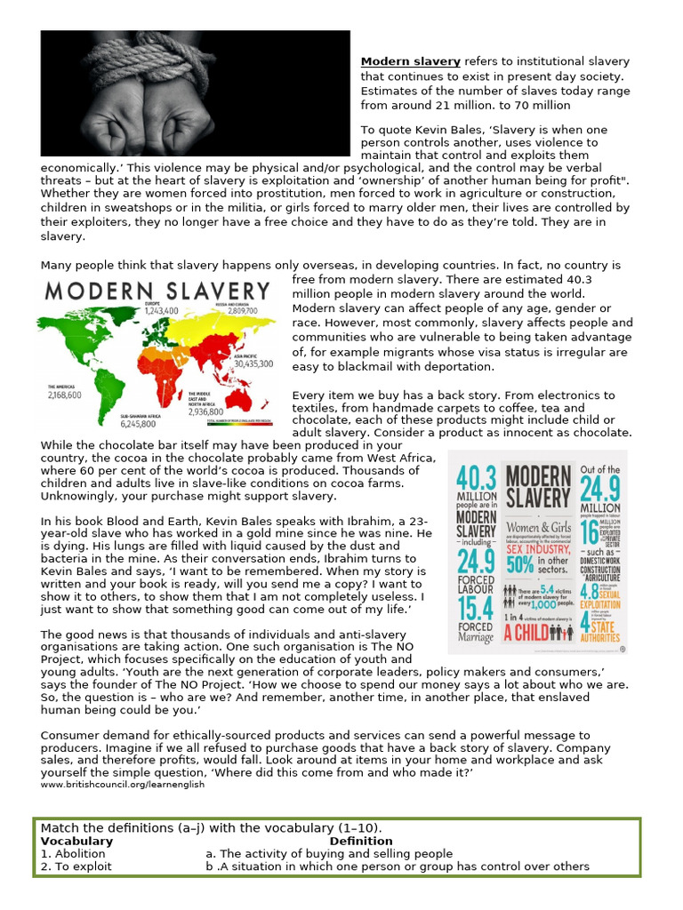 Modern Slavery Reading Comprehension Exercises - 113085 | PDF | Slavery ...