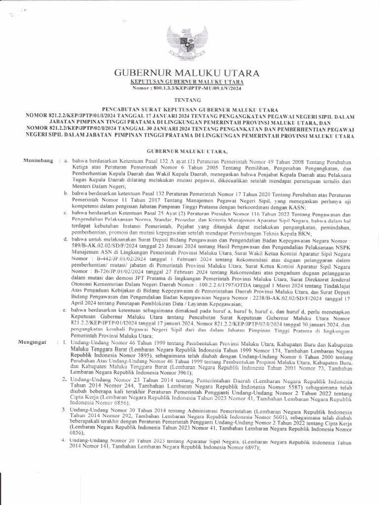 Keputusan Gubernur Pencabutan SK Gub | PDF