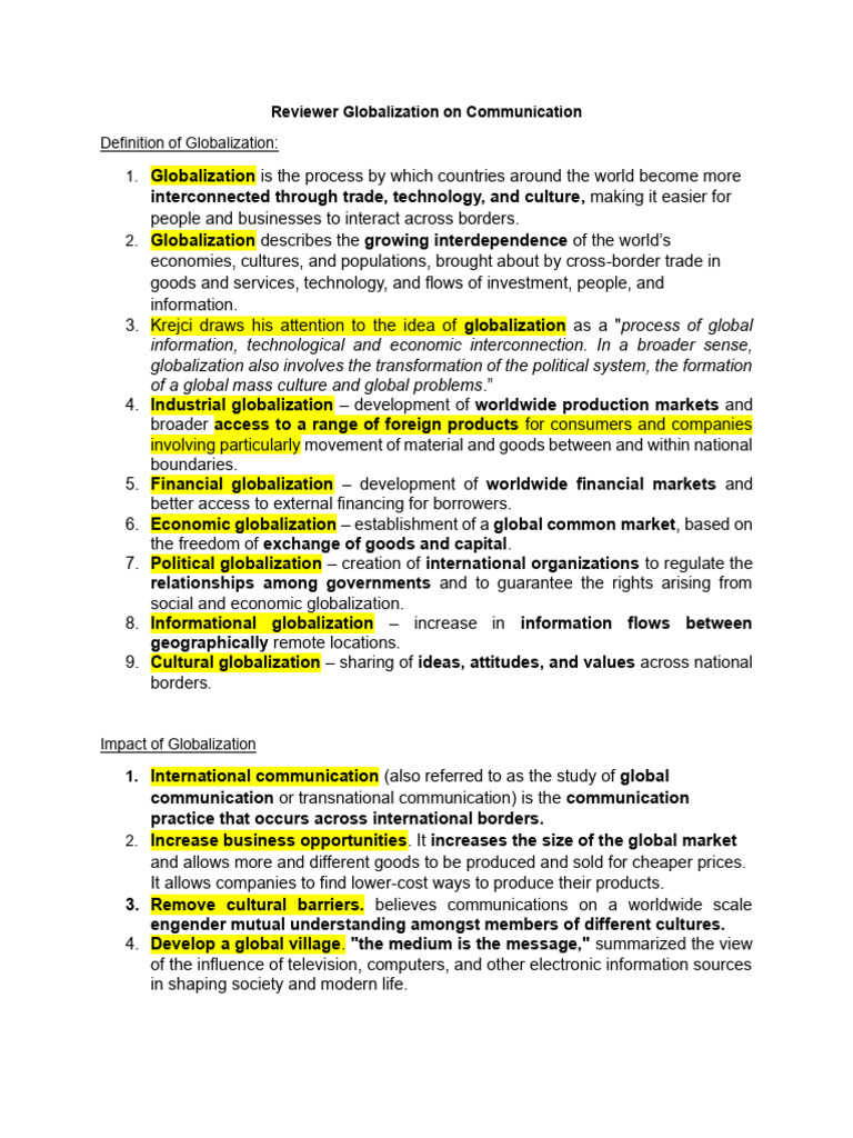 Globalization's Impact on Communication | PDF | Globalization | Market ...