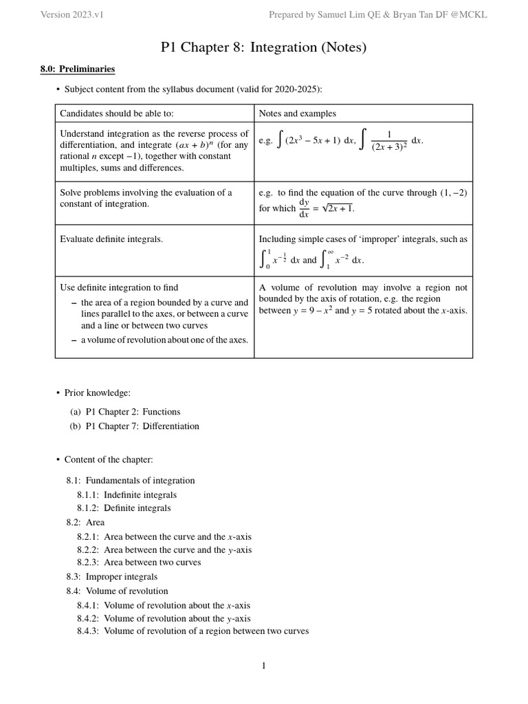 P1C8 Integration (Notes) | PDF | Integral | Derivative