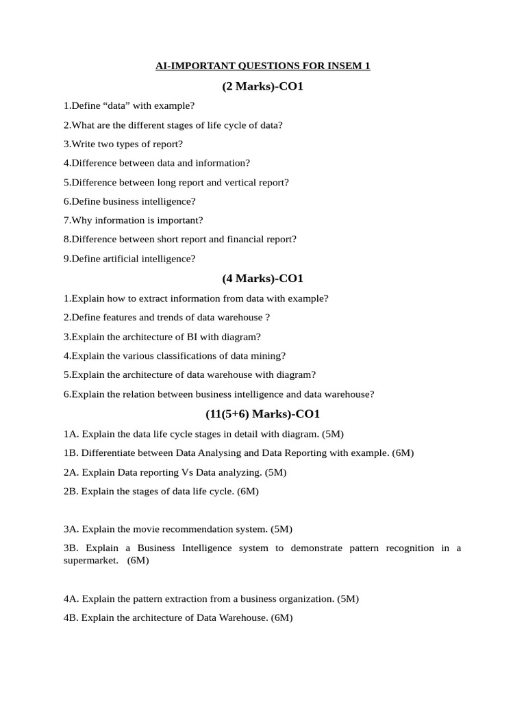 Ai-Co1 Question Bank | PDF | Computers