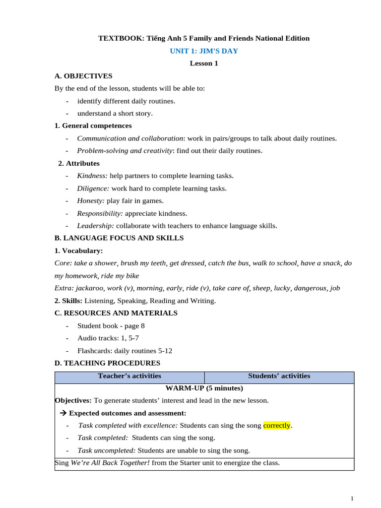 THANH TRÚC - UNIT 1 - LESSON 1 | PDF | Cognitive Psychology | Behavior Modification