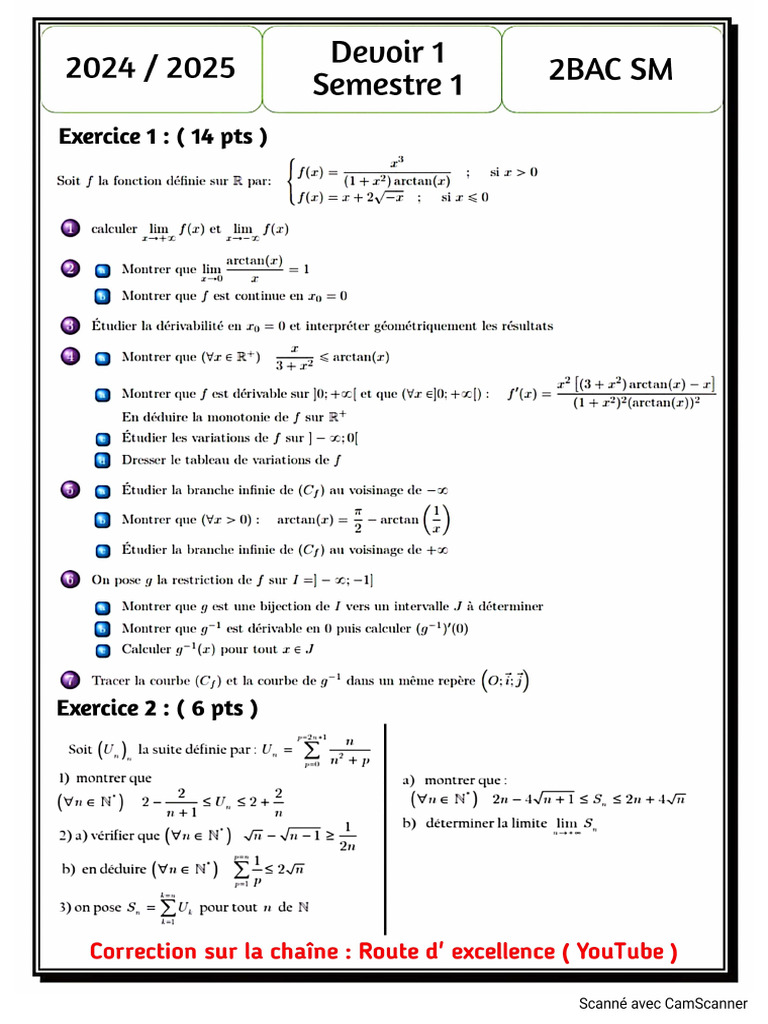DS 1 - Maths - 2bac SM | PDF