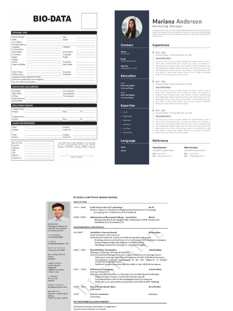 Format For CV Resume and Biodata | PDF
