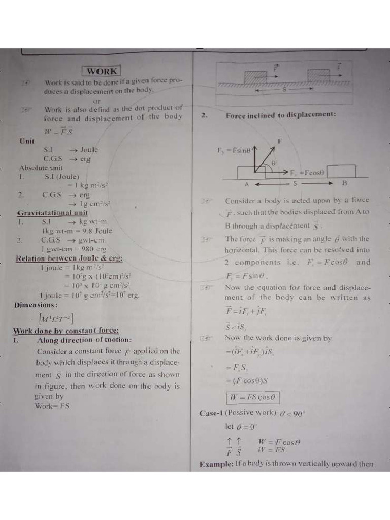 WORK, ENERGY, POWER NOTES | PDF