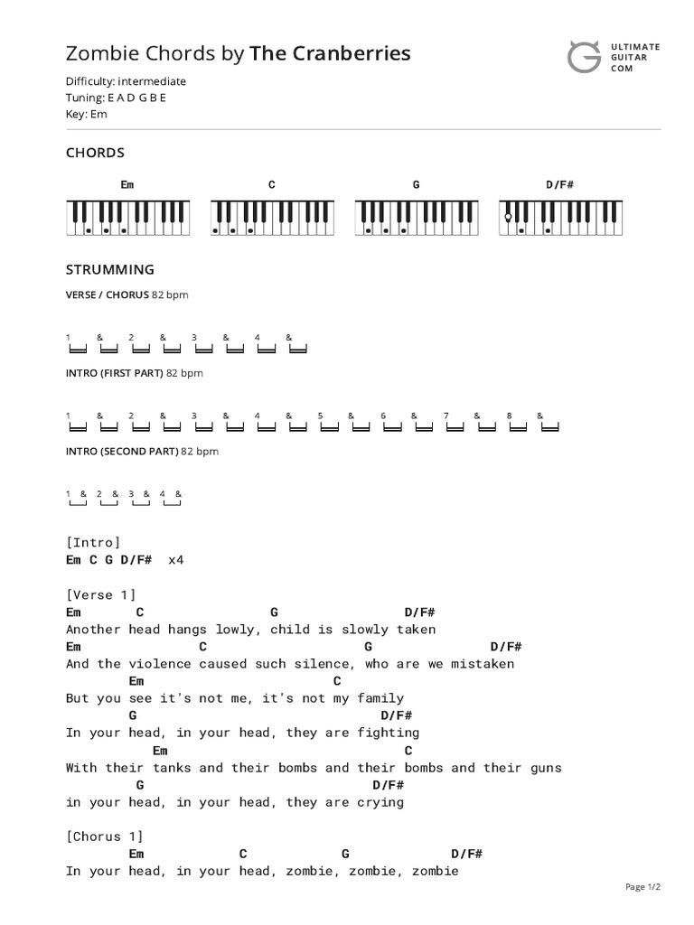 Zombie Chords by The Cranberries | PDF | Song Structure | Musical Forms