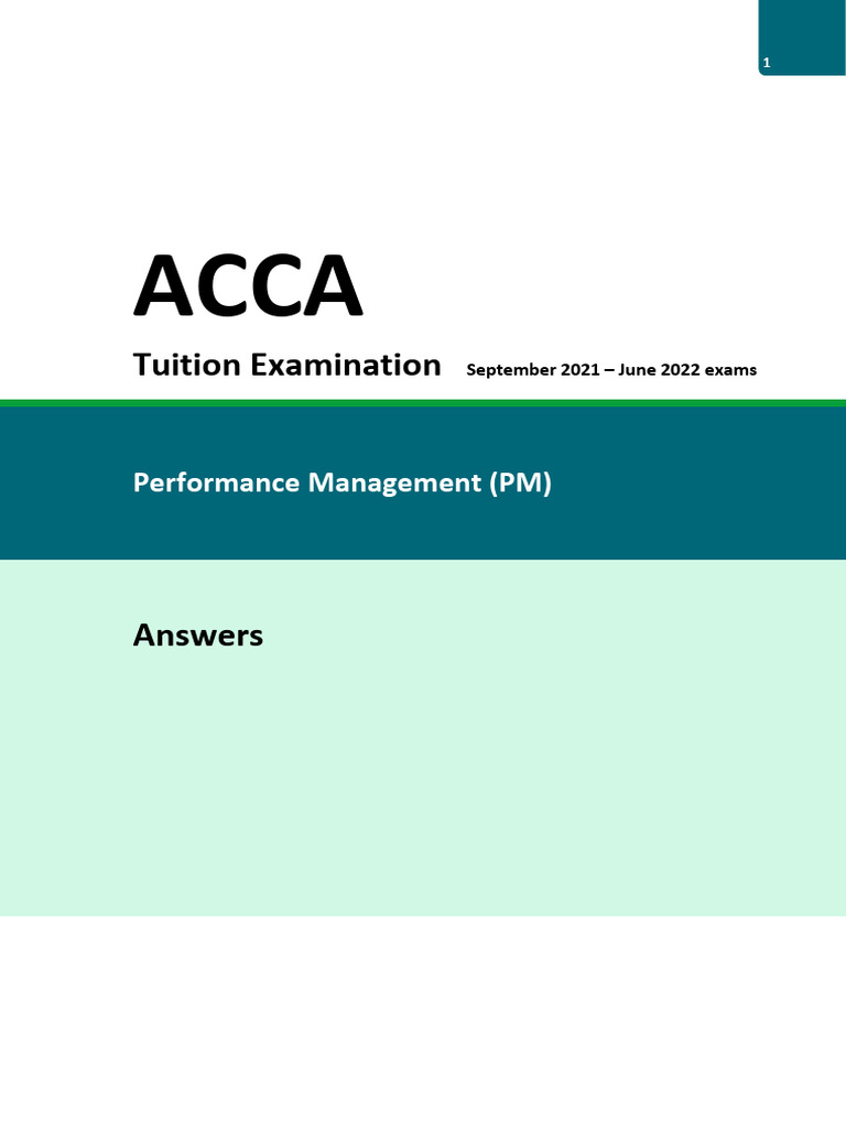 ACCA PM Exam Answers 2021-2022 | PDF | Demand | Return On Investment