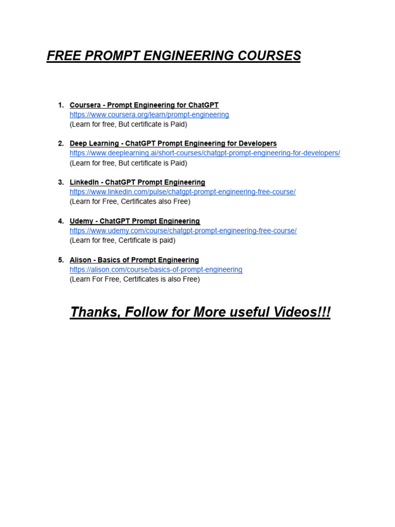 Free Prompt Engineering Courses | PDF