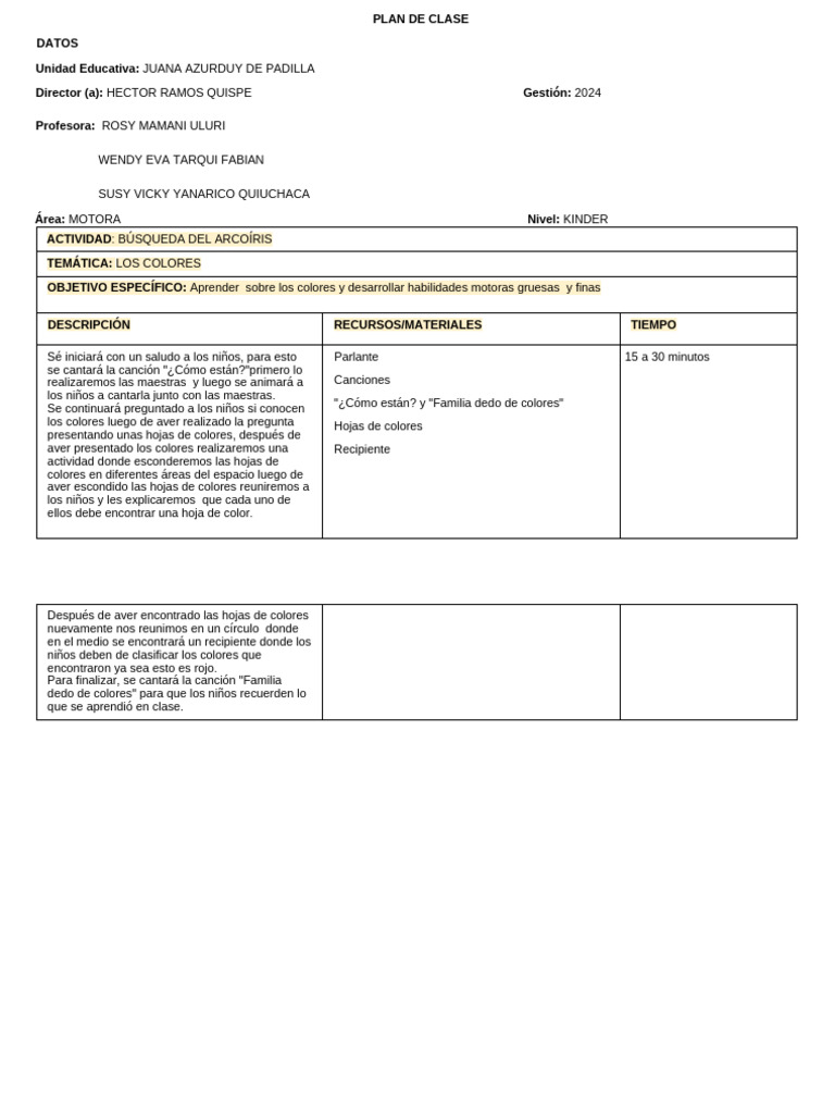 Plan de Clase Kinder | PDF | Estudios de idiomas extranjeros