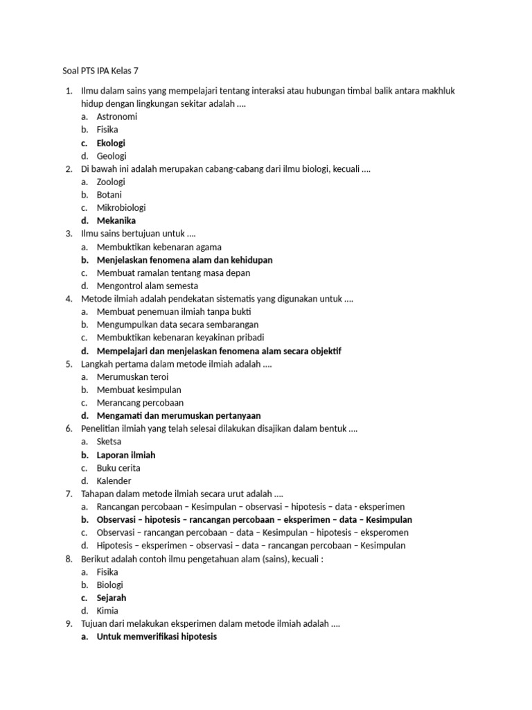 Soal Pts Ipa Kelas 7 | PDF | Sains & Matematika