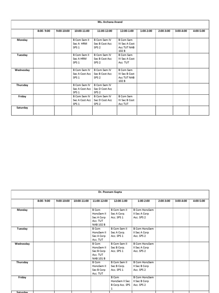 Faculty Timetable & Tutorial Notes | PDF