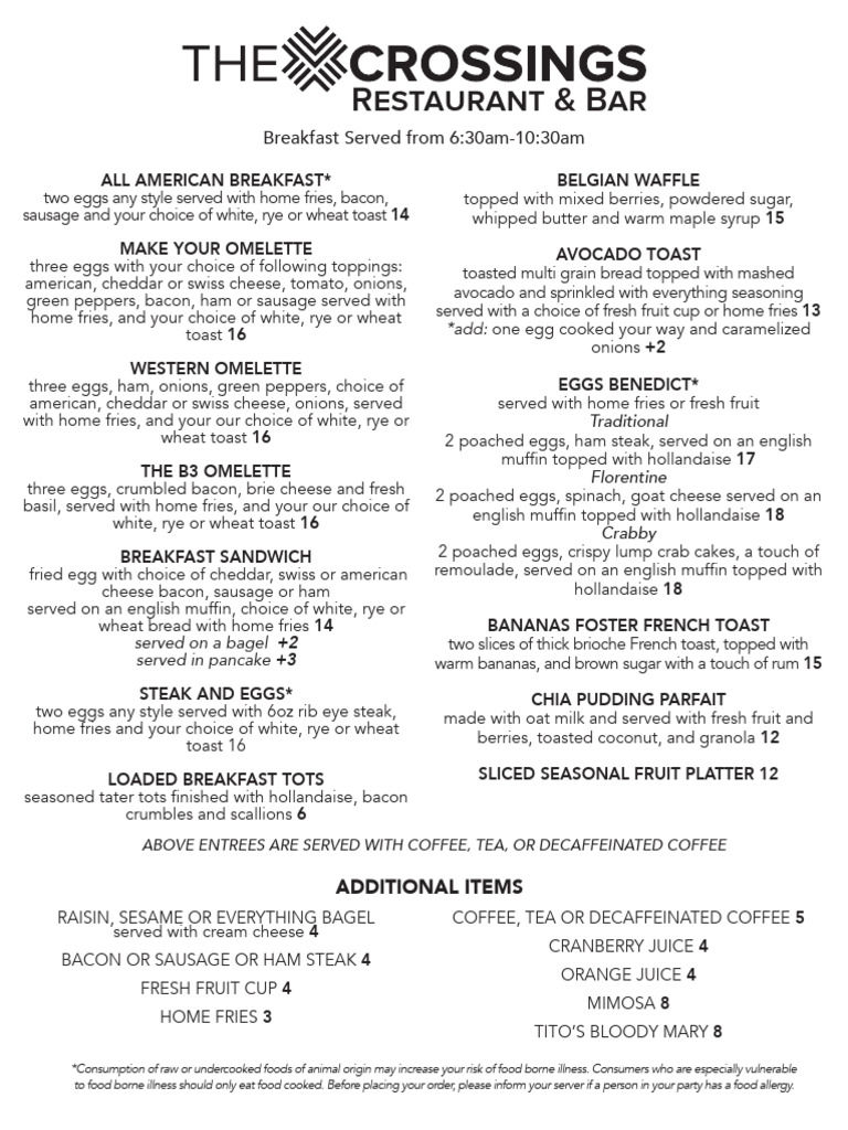 The Crossings Menu 2024-Merged | PDF | Hamburgers | Bacon