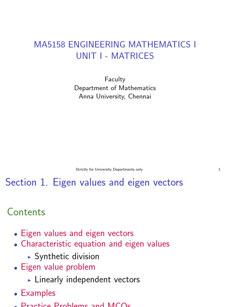 Engineering Math: Eigen Concepts | PDF | Eigenvalues And Eigenvectors ...
