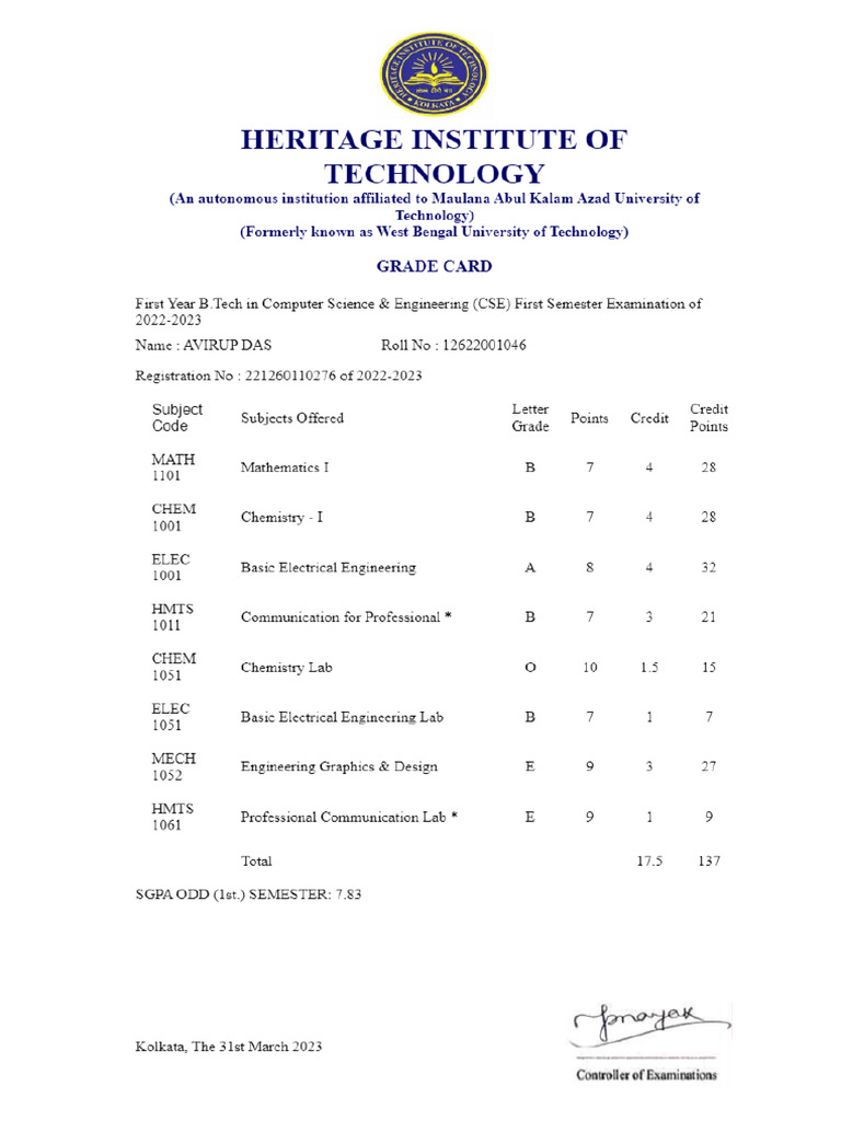 1st Semester Result | PDF